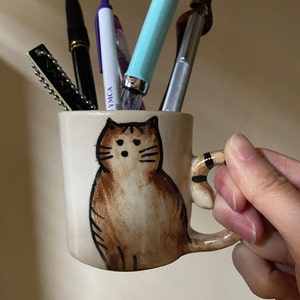 Cat Ceramic Cups With Lids, A Set of White Cat, Brown Cat and Black Cat ...