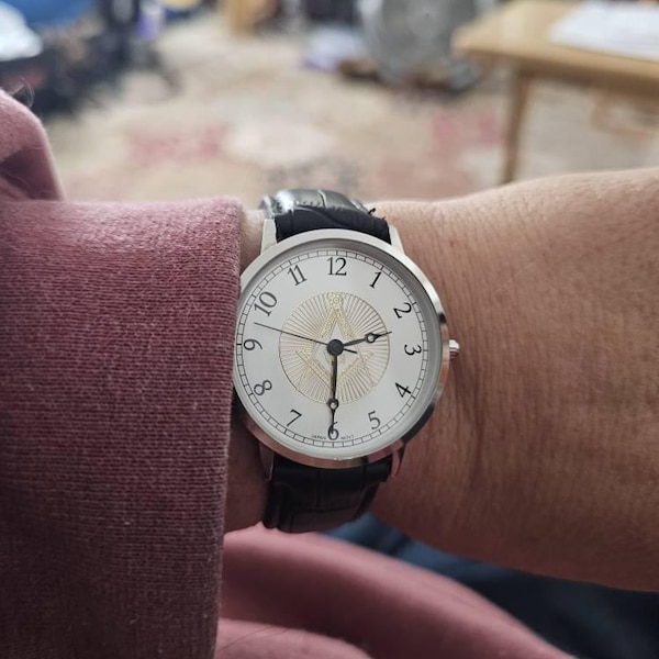 Silver Square & Compass Leather Masonic Wrist Watch - Etsy