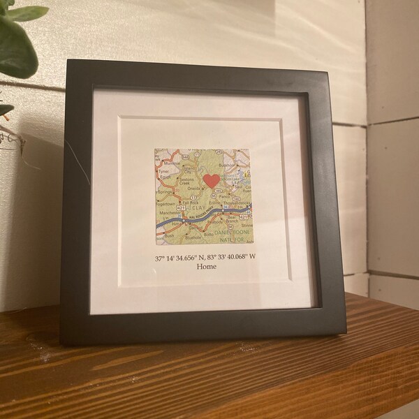 Framed Map & GPS Coordinates - Custom Map Gift - Latitude Longitude ...