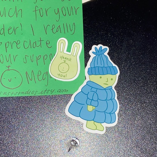 Puffer Jacket Smiski Sticker | Winter Themed With Beanie | Matte ...