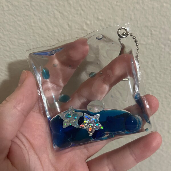 Blue Gems and Stars Liquid Motion Fidget Keychain - Etsy