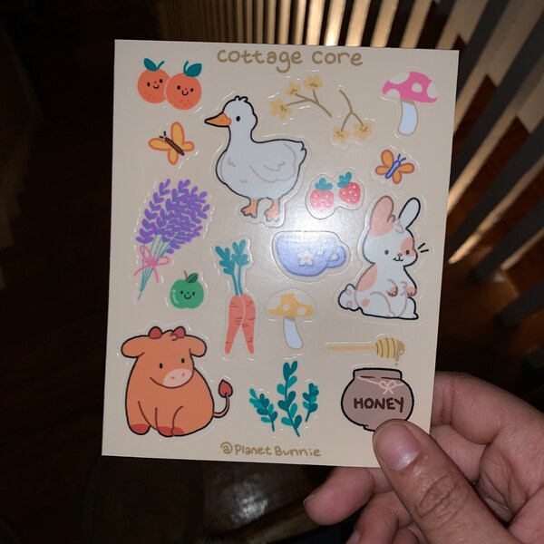 Summer Cute Cottagecore Sticker Sheet - Duck, Bunny, Cow, Flowers ...