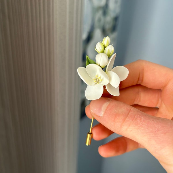 Blossom Lapel Pin Delicate Brooch Jasmine Lapel Pin Ivory Flower Lapel ...
