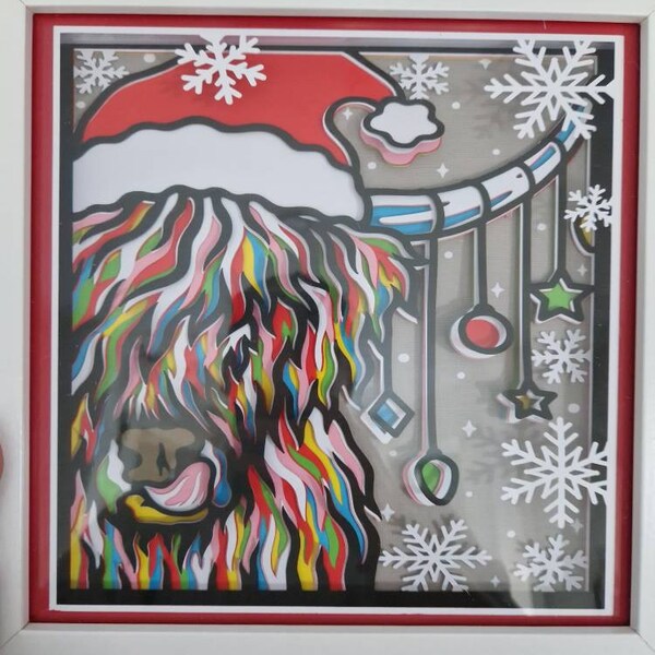 Christmas Highland Cow 3D SVG/ Highland Cow Shadow Box/ Highland Cow ...