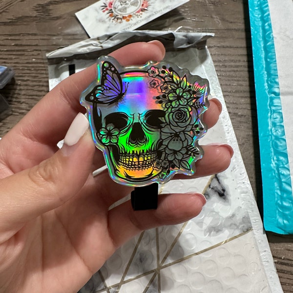Holographic Skull Badge Reel - Xray Badge Reel - Nurse Badge ...