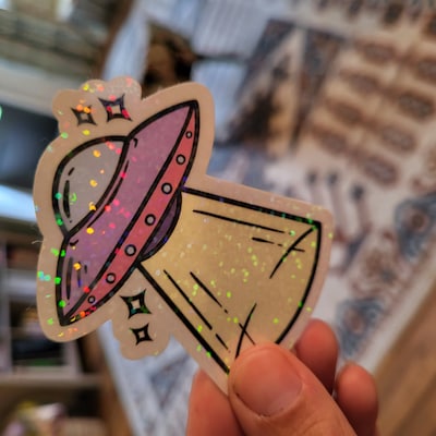 Glitter UFO Sticker, UFO Sticker, Space Sticker, Space Ship Sticker ...