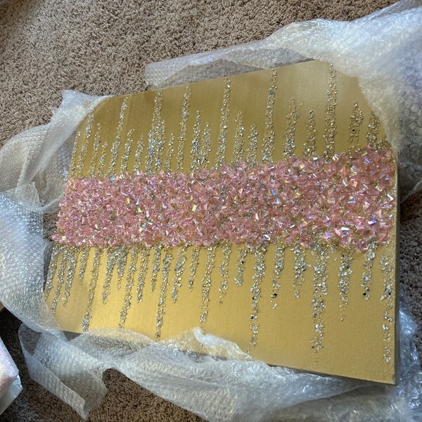 Pink Silver Glitter Painting, Pink Wall Art, Silver Decor, Shiny Wall ...