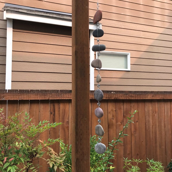 Raining Rocks – Hanging Stone Garden Sculpture / Rain Chain Art - Etsy