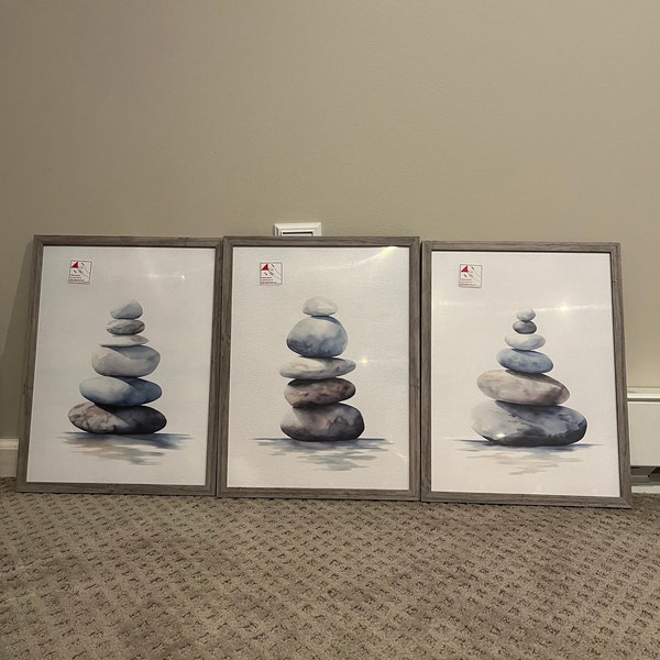 Zen Wall Art, Three Balancing Stones, Spa Wall Art, Beach Rock Painting ...