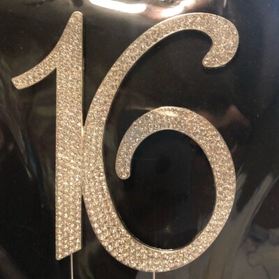 Sweet 16 Cake Topper, Silver Crystal Rhinestone Number, 16th Sixteen ...