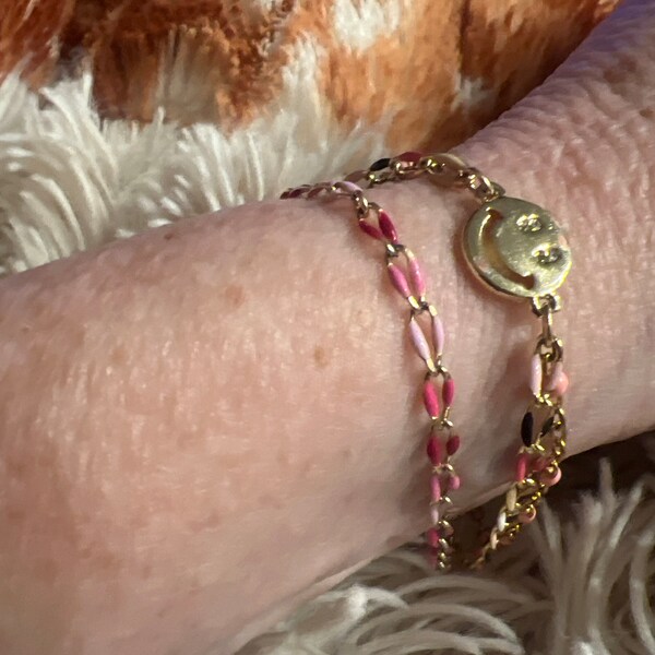 Pink Multi Color Enamel Chain, Multi Color Chain, Permanent Jewelry ...
