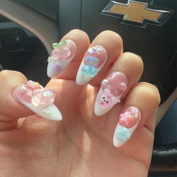 Black French Tip Kawaii Junk Nails Junk Nails Short Duck Kawaii Style ...