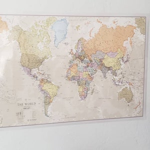 Classic World Map Large Poster Wooden Wall Hanging, Most Detailed up to ...