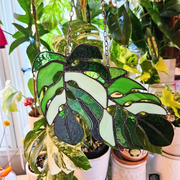 Monstera Leaves Suncatcher Stained Glass Window Decor Hanging Home ...
