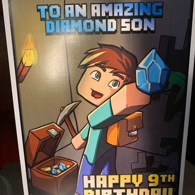 PERSONALISED BIRTHDAY CARD Steve Cake Minecraft Themed Gamer Greeting ...