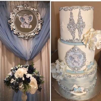 Peanut Elephant Centrepiece for Baby Boy Shower in Light Blue & Gray ...