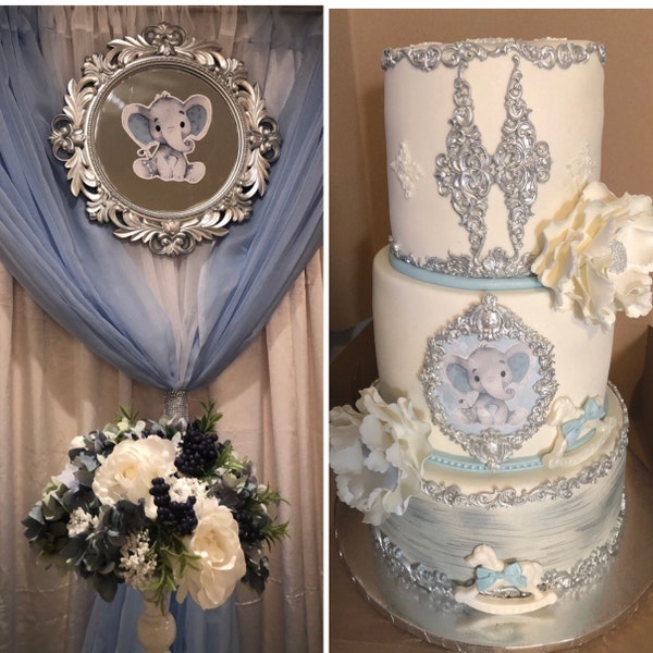 Peanut Elephant Centrepiece for Baby Boy Shower in Light Blue & Gray ...