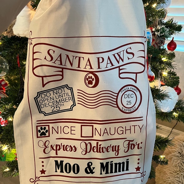 Santa Paws Santa Sack, Pet Santa Bag, Drawstring Sack , Delivery Bag ...