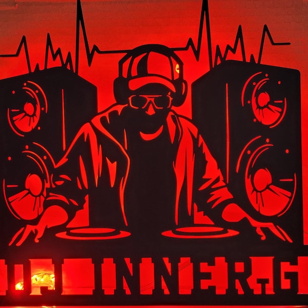 Custom DJ Disc Jockey Metal Sign Wall Art With Led Lights, Music Room ...