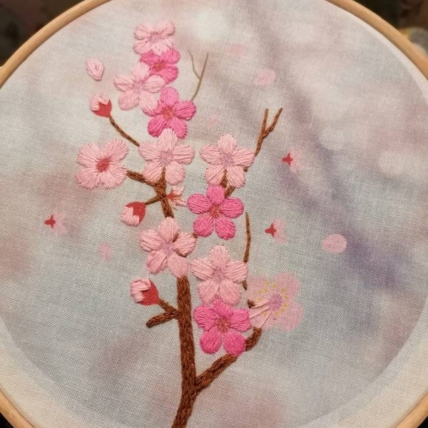Blossom Embroidery Kit, Cherry Blossom Embroidery Kit, DIY Floral Hoop ...