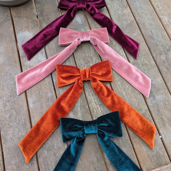 Luxury Velvet Long Tail Hair Bow Clip Velvet Hair Bow Ladies Velvet Bow ...