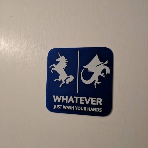 Unicorn Dragon Gender Neutral Bathroom Restroom Sign Whatever Just Wash ...
