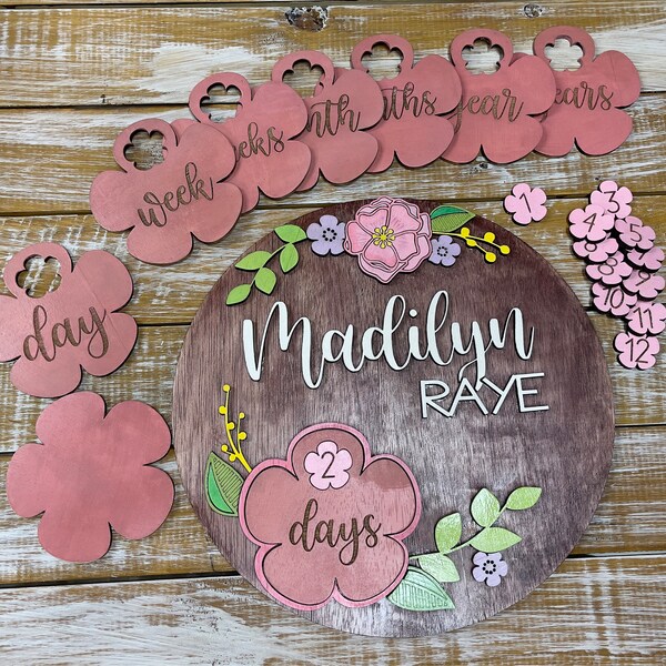 Floral Milestone Sign, SVG FILE Glowforge Flowers - Etsy