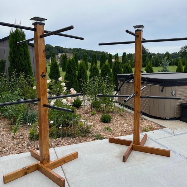 Wooden Pool Towel Rack | Handmade Outdoor Towel Tree Holder for Pool ...