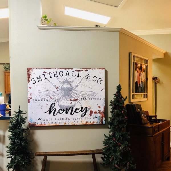 Honey Bee Sign Personalized Farm Fresh Honey Modern Farmhouse Wall ...
