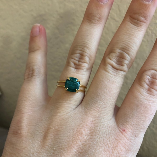 Emerald Double Band Ring, Raw Emerald Double Band Ring, Gold Raw ...