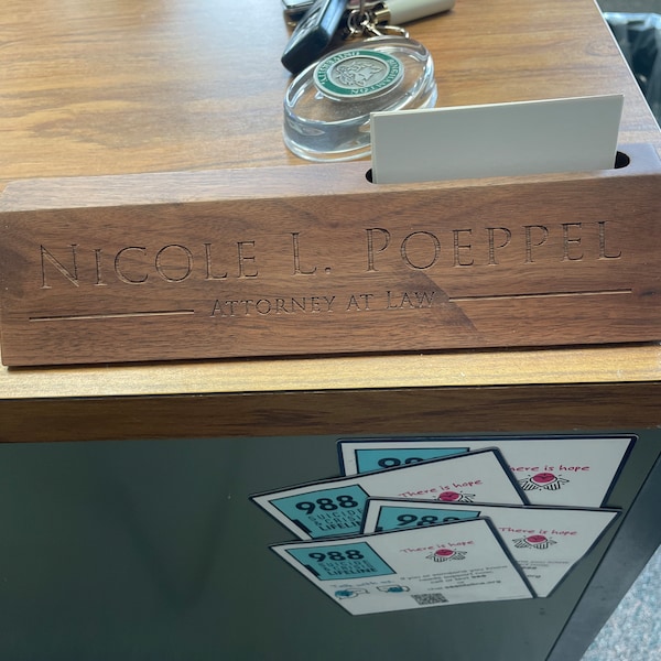 Engraved Wood Name Block With Business Card Holder - 10 Inches Desk ...