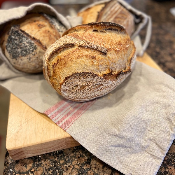 Rustic Linen Bread Bag, Grain Sack Style Striped Linen Bread Loaf Bag ...
