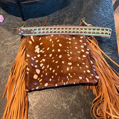 Double Fringe 15x15 Axis Print Cowhide Purse - Etsy