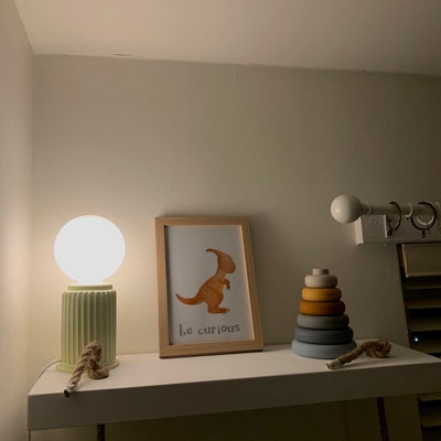 Blue Adeera Dimmable Small Round Table Lamp With a Glass Light Shade ...