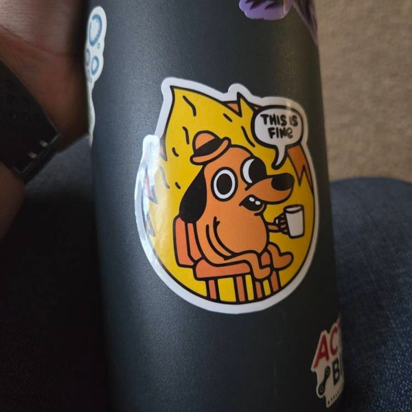 This is Fine Stickers Funny Meme This is Fine Laptop Sticker Water ...