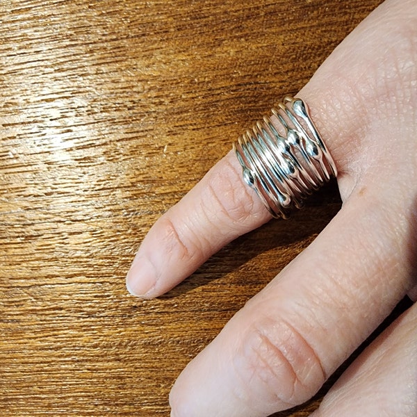 Sterling Silver Stacking Ring Set of Ten, Rain Droplet - Etsy