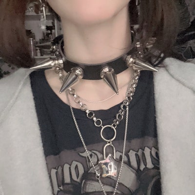 Leather Punk Collar With 9 Spikes - Etsy