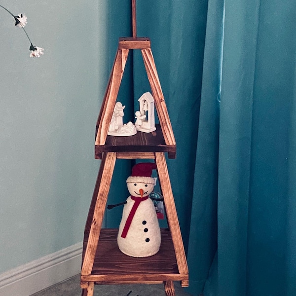 Wood Christmas Tree Shelf - Stackable Nesting 3 Tier Display Three Tier ...