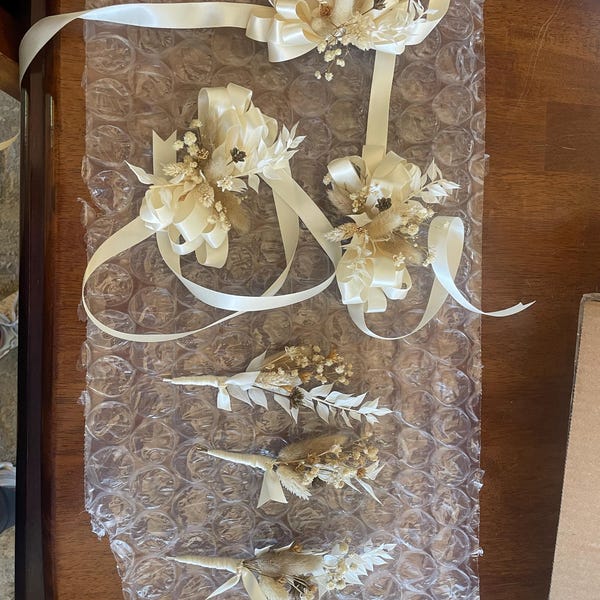 Wrist Corsage, Pinned Peach Corsages, Pink, Boho, Wedding, Pearl ...