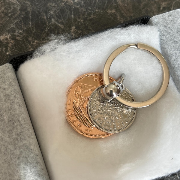 1954 'two and Six' Double Coins Keychain 70th Birthday Gift 2 Shillings ...