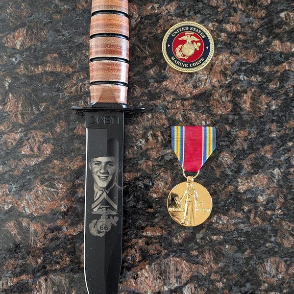 USMC, Authentic Ka-bar, Olean NY Knife, Photograph Laser Engraved ...