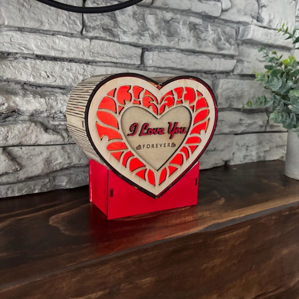 Heart Shape Laser Cut Wooden Gift Box for Valentine’s Day, Jewelry Case ...