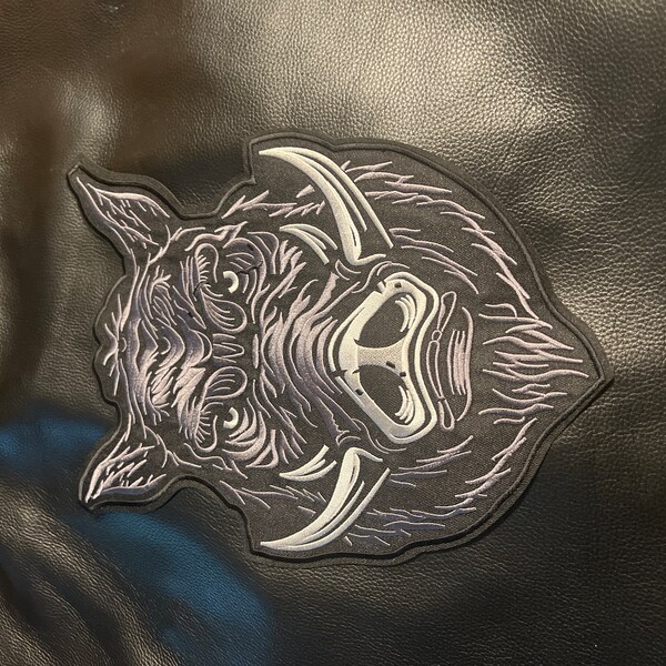 BIG Gray Boar With Tusks Statement Iron on Embroidered Patch - Large ...
