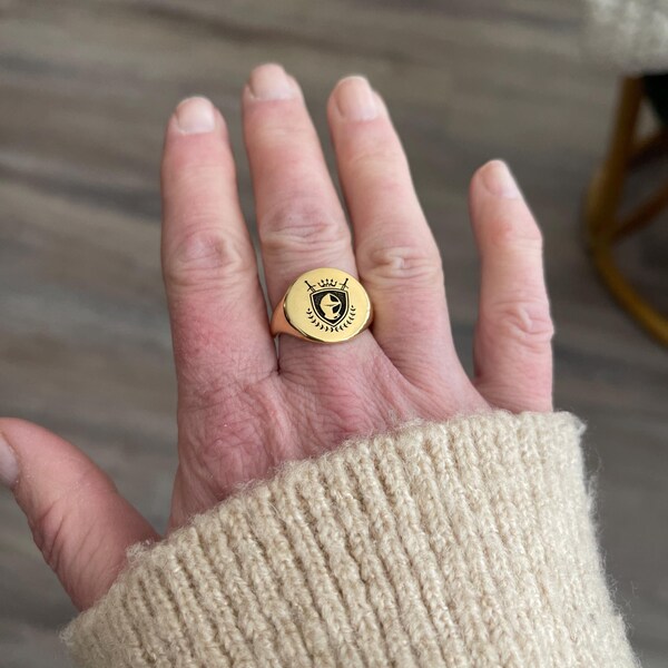 Music Notes Gold Signet Ring Bold Statement Musicians Ring Engraved ...