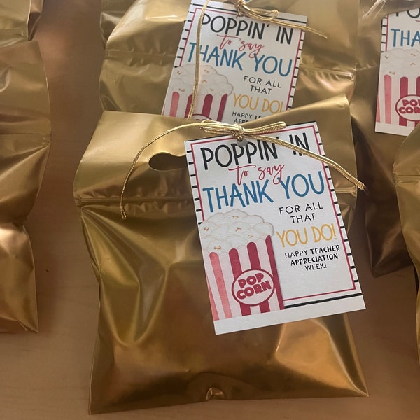 EDITABLE Popcorn Teacher Appreciation Gift Tag, Teacher Appreciation ...