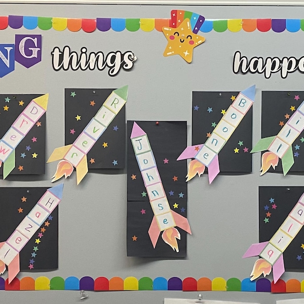 Rocketship Name Craft | Preschool Outer Space Theme | Large Group Craft ...