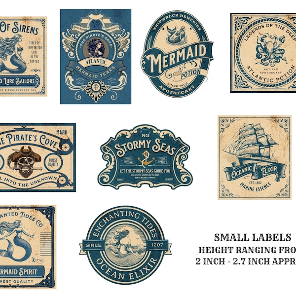 Vintage Mermaid Labels, Mermaid Printable Labels,mermaid Apothecary Jar ...