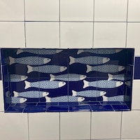 Navy Blue Fish Tile, Ocean Tile Feature Wall, Fish Decor, Pattern ...