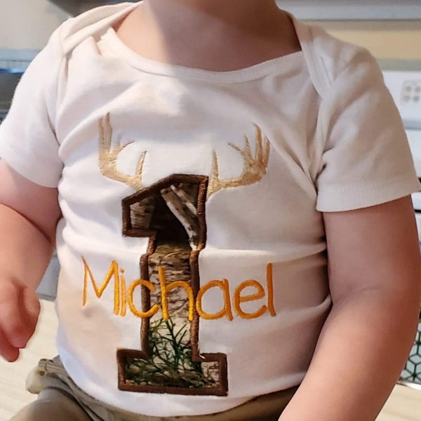 Camo Birthday First Birthday Shirt Deer Hunter Buck Hunt Duck Camo ...