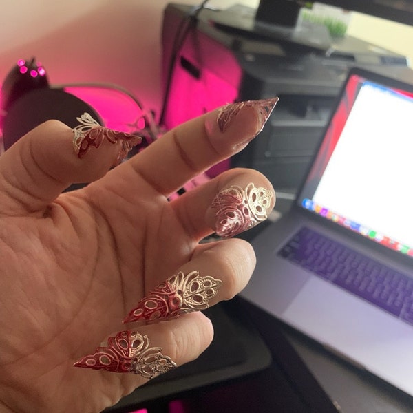 Color Tipped Silver Leaf Claws // Set of 5 // Custom Color - Etsy
